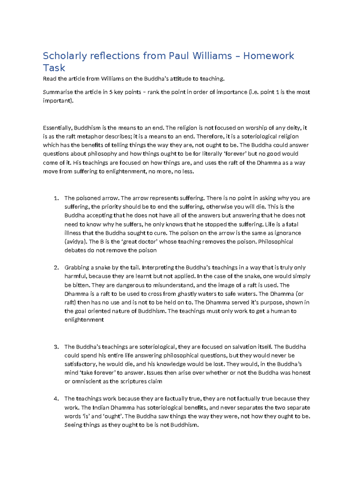 Scholarly reflections from Paul Williams - Summarise the article in 5 ...