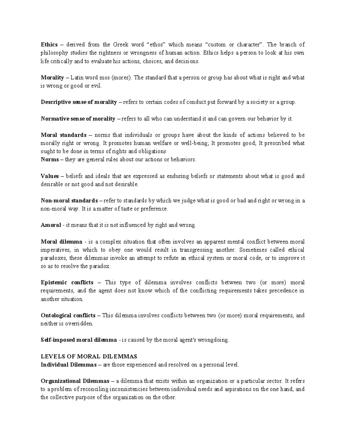 Ethics - reviewer - Ethics – derived from the Greek word “ethos” which ...