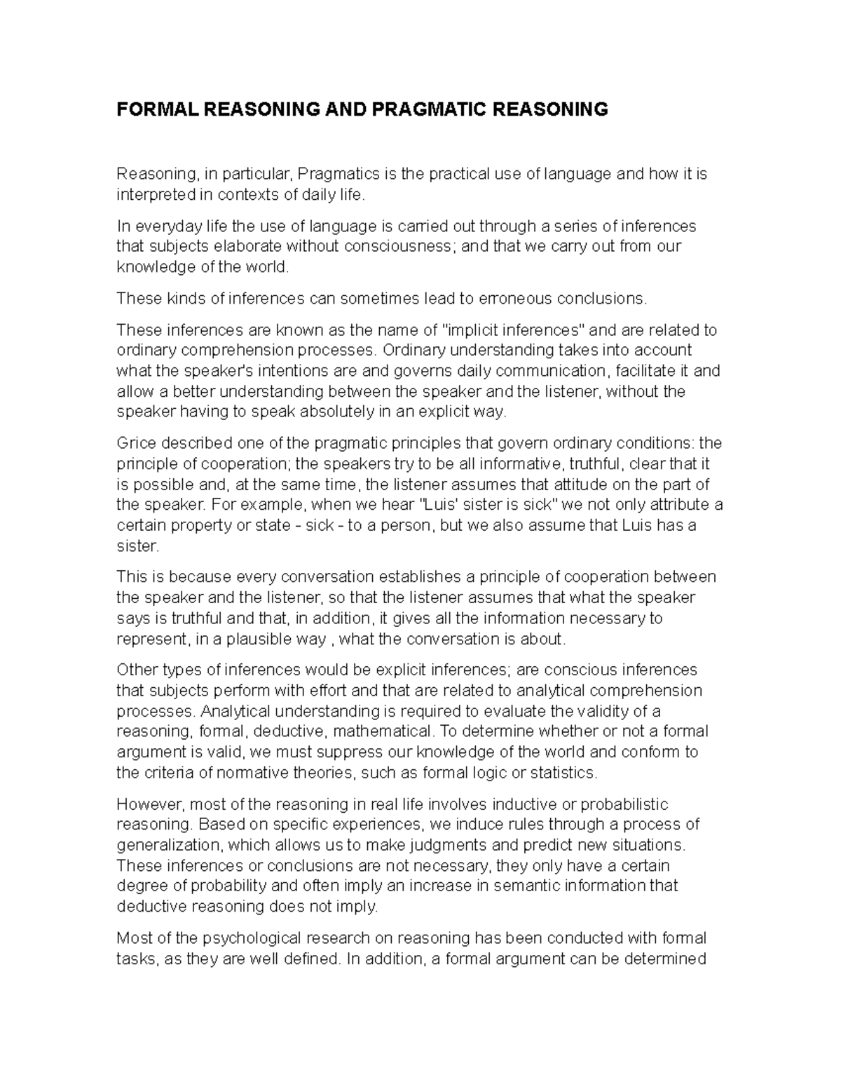 Formal Reasoning AND Pragmatic Reasoning - FORMAL REASONING AND ...