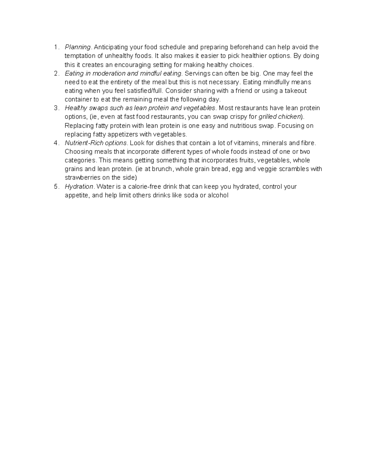 Eating out key points - Planning. Anticipating your food schedule and ...