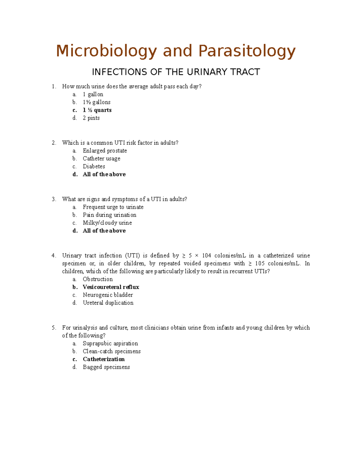 Urinary Tract 1 - test questions - Microbiology and Parasitology ...
