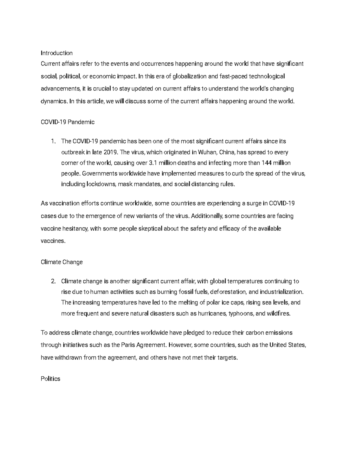 Studoc - Class notes - Introduction Current affairs refer to the events ...