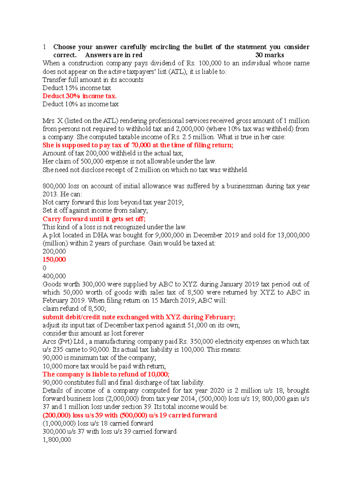 Tax Quiz 2 Sample - fnvgjngjnrfmrdkrnf - 1 Choose your answer carefully ...