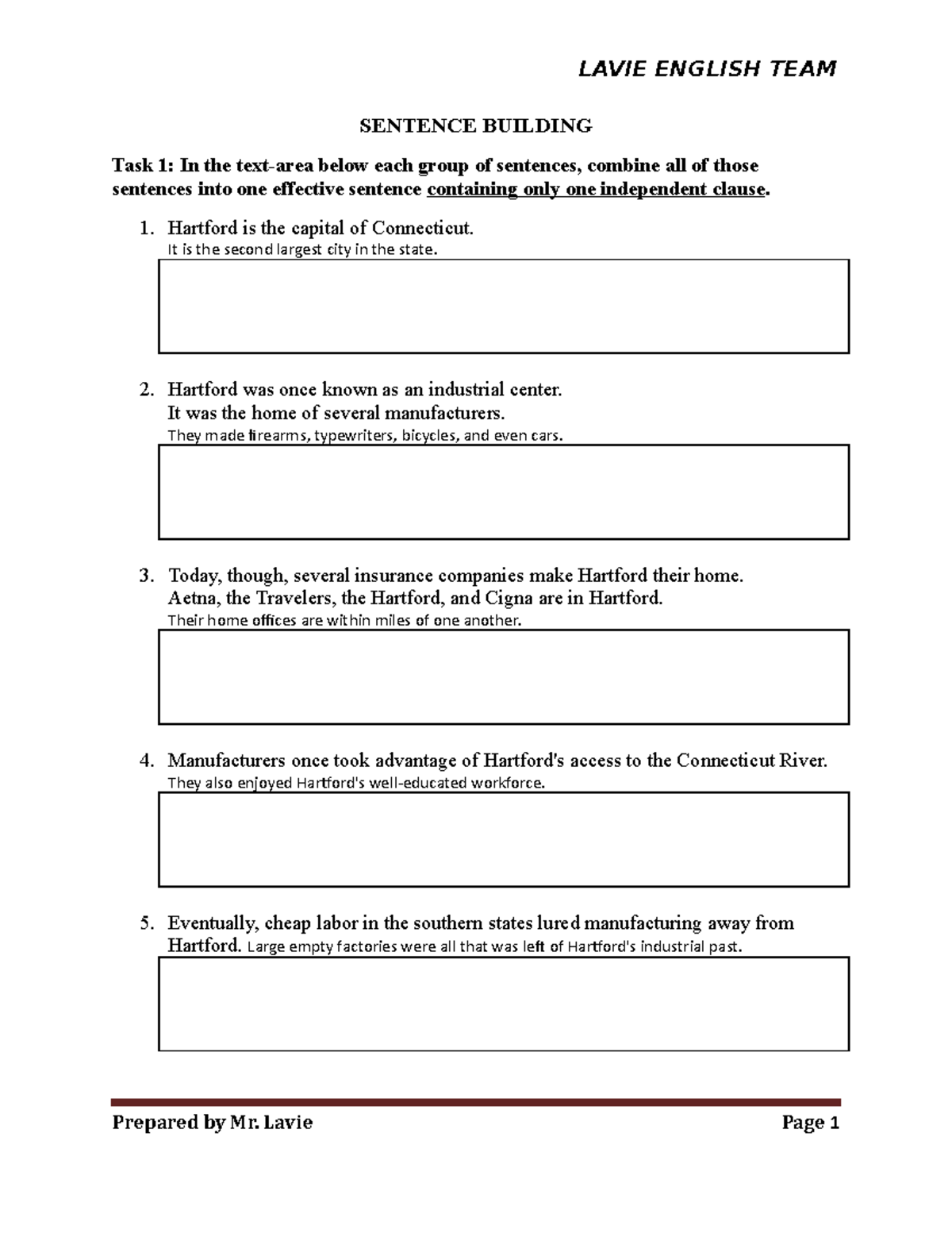 Sentence Building - SENTENCE BUILDING Task 1: In the text-area below ...