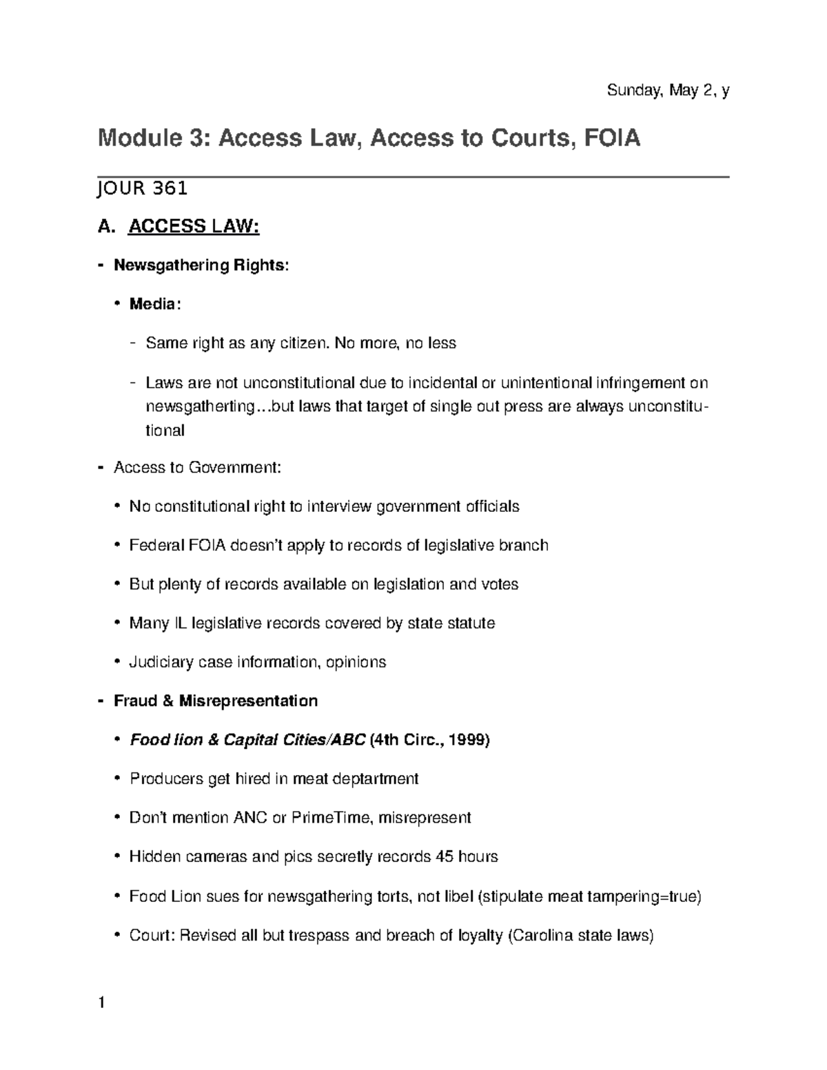 Module 3-Access Law, Access to Courts, FOIA - ACCESS LAW: Newsgathering ...