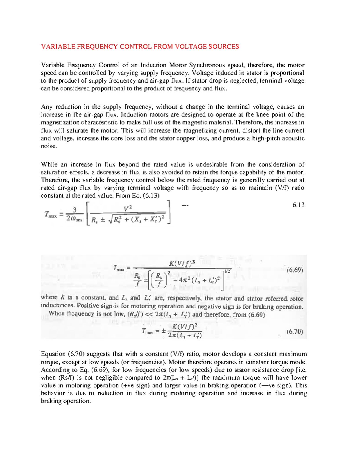 Vf Control Induction Motor Variable Frequency Control From Voltage Sources Variable Frequency