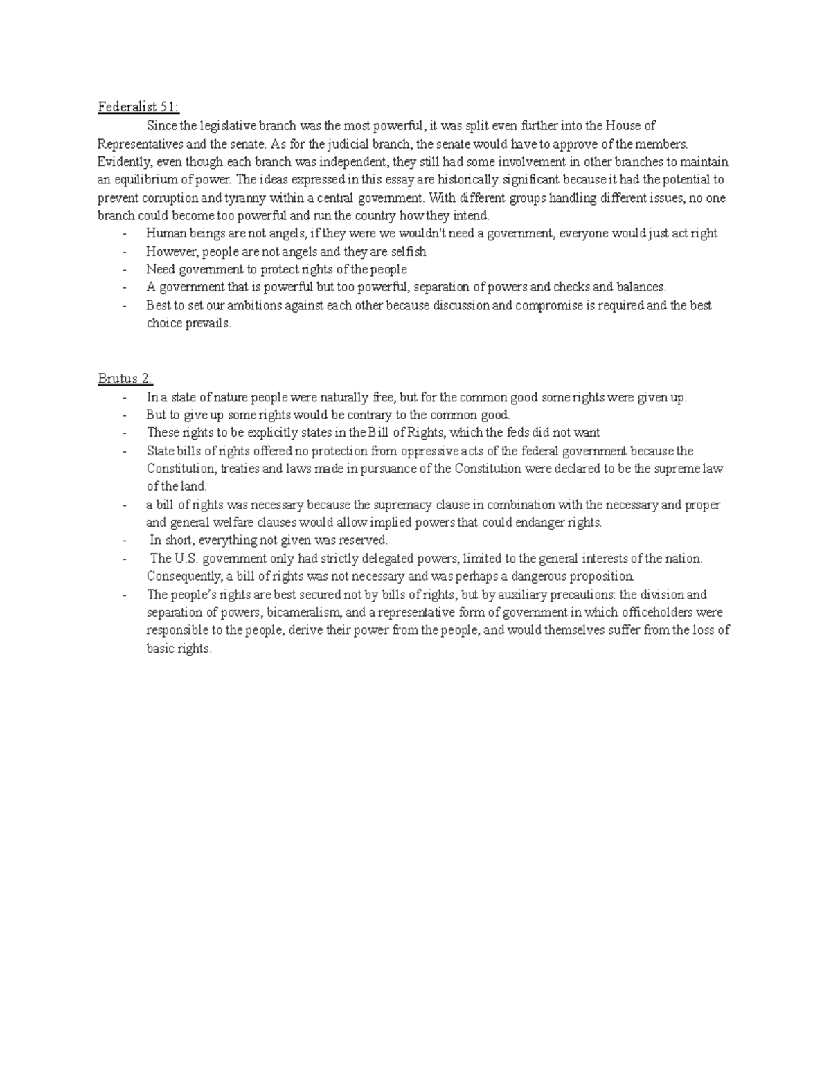 Brutus and the federalist - Federalist 51: Since the legislative branch ...