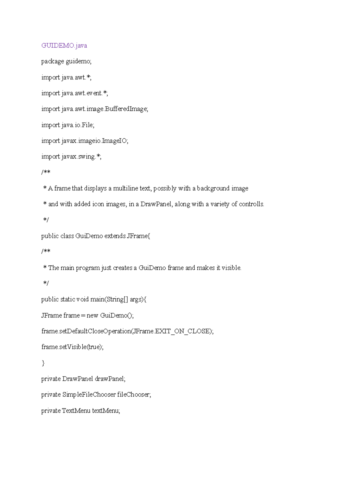 CS 1103 Learning Journal Unit 8 - GUIDEMO package guidemo; import java.; import java.awt ...