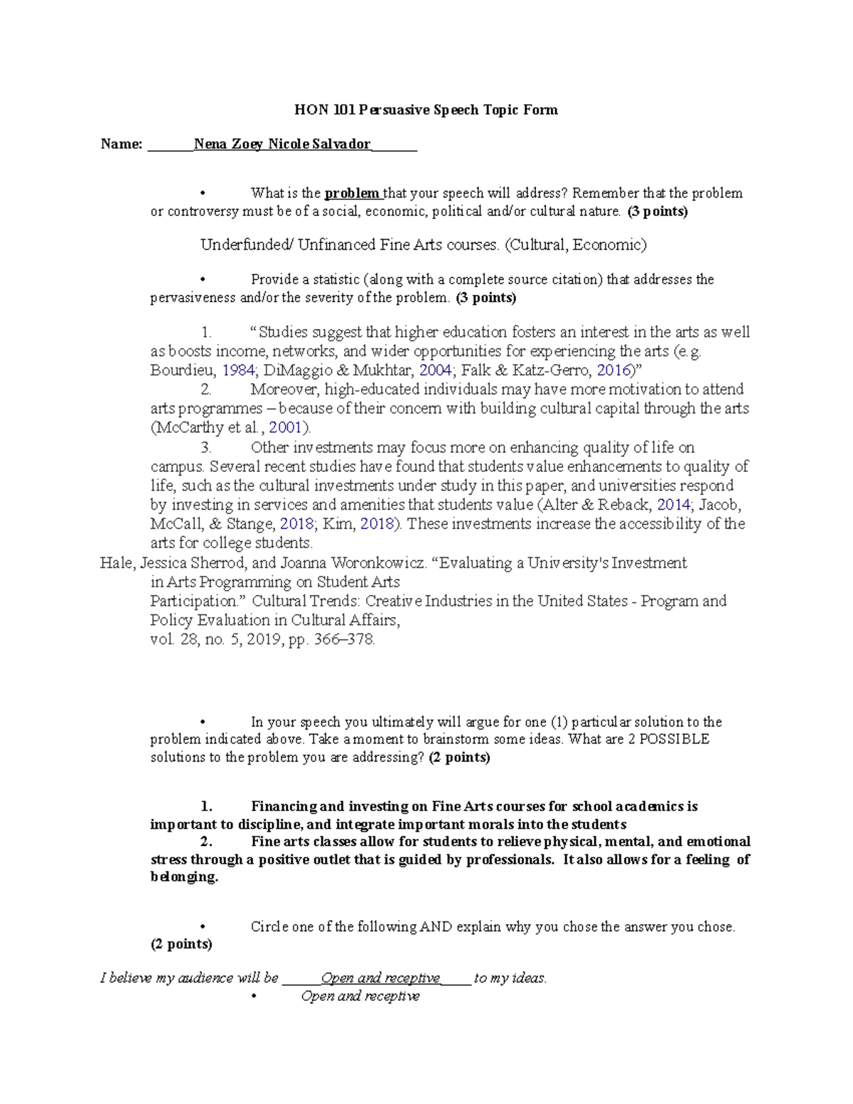 Topic Form Persuasive Speech-HON101 - HON 101 Persuasive Speech Topic ...