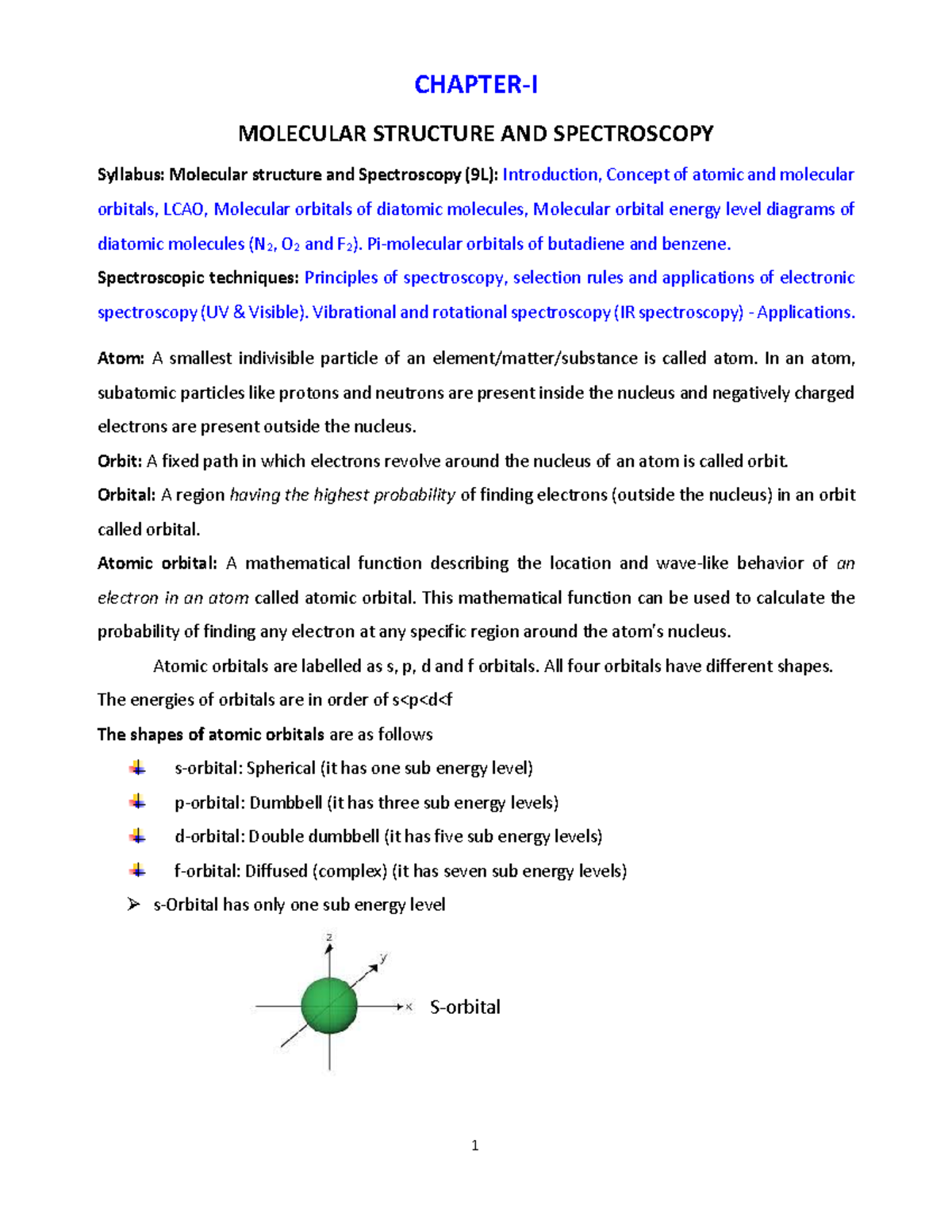 Engg - Nice notes - CHAPTER-I ####### MOLECULAR STRUCTURE AND ...