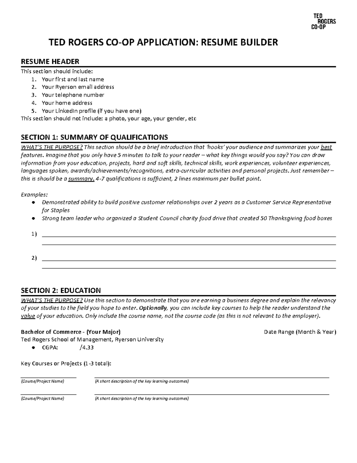 Co-op Application - Resume & Cover Letter Builder - TED ROGERS CO-OP ...