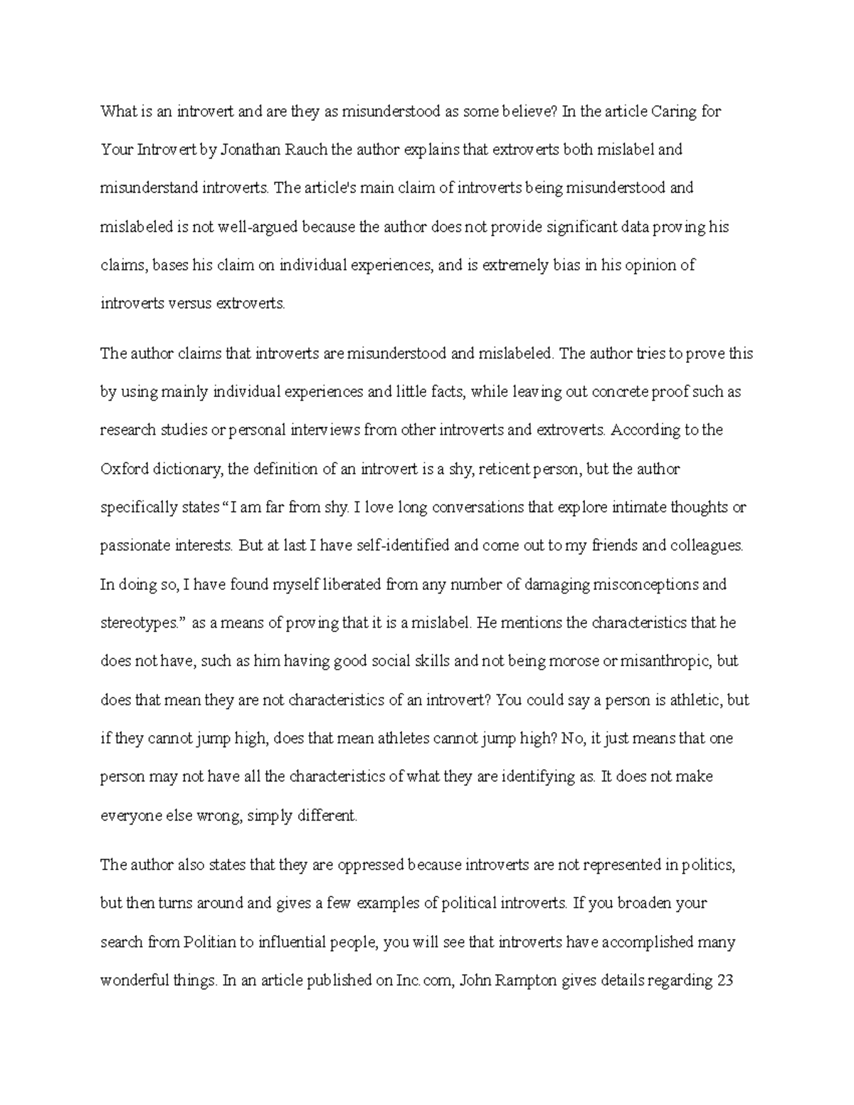 Misunderstanding Introverts: Bias and Lack of Evidence - Studocu