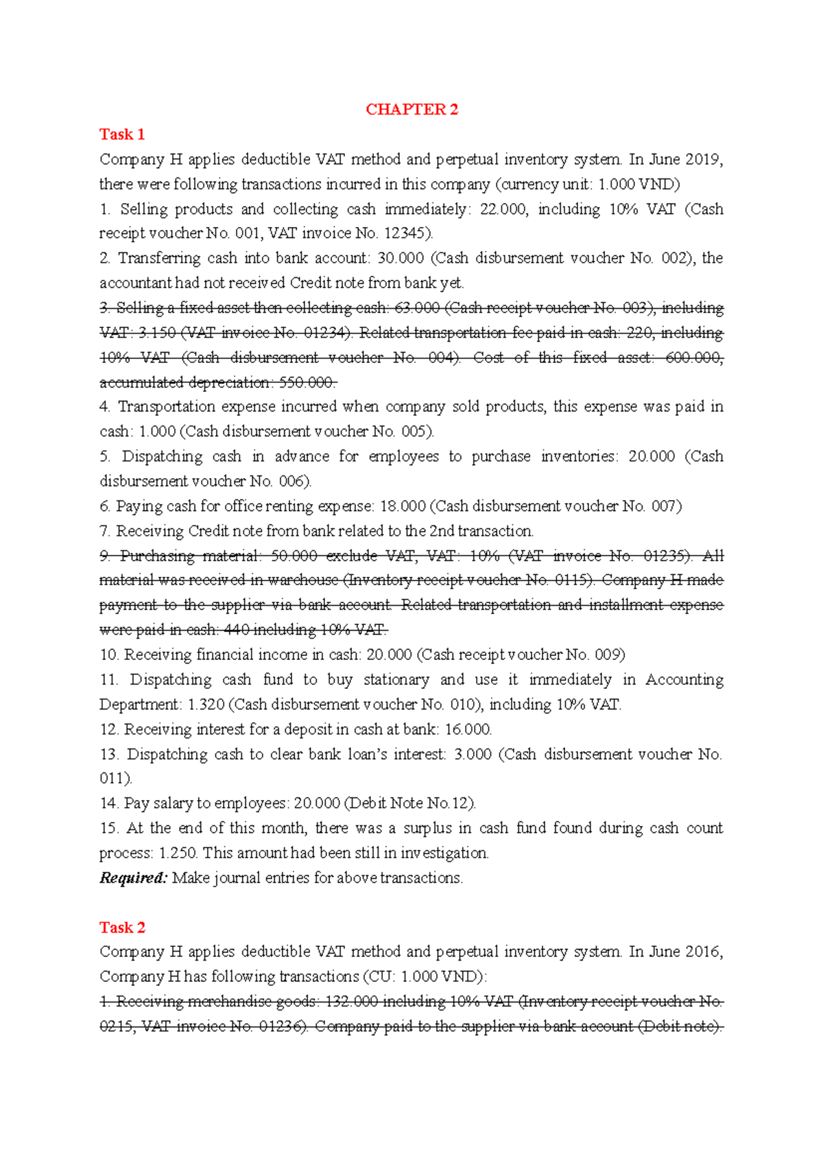 Tasks for c2 - hiii - CHAPTER 2 Task 1 Company H applies deductible VAT ...