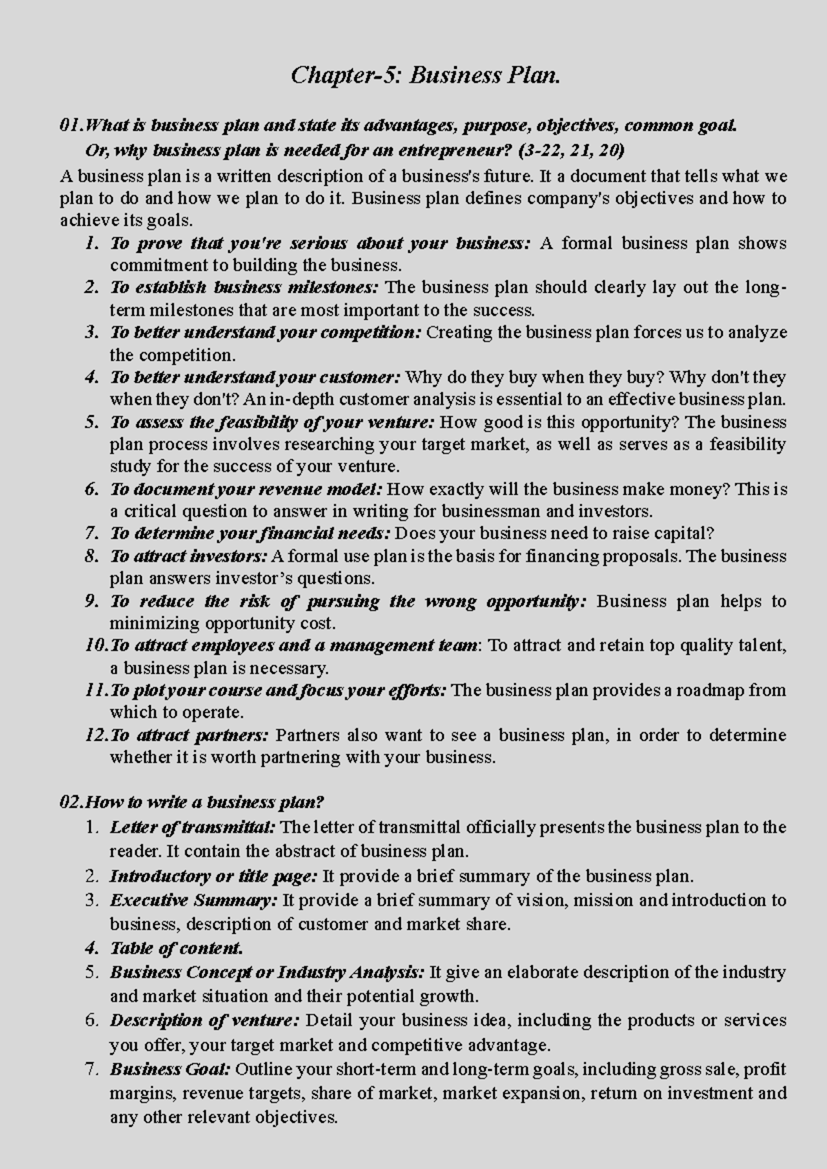 Chapter-5 Business Plan done. - Chapter-5: Business Plan. 01 is ...