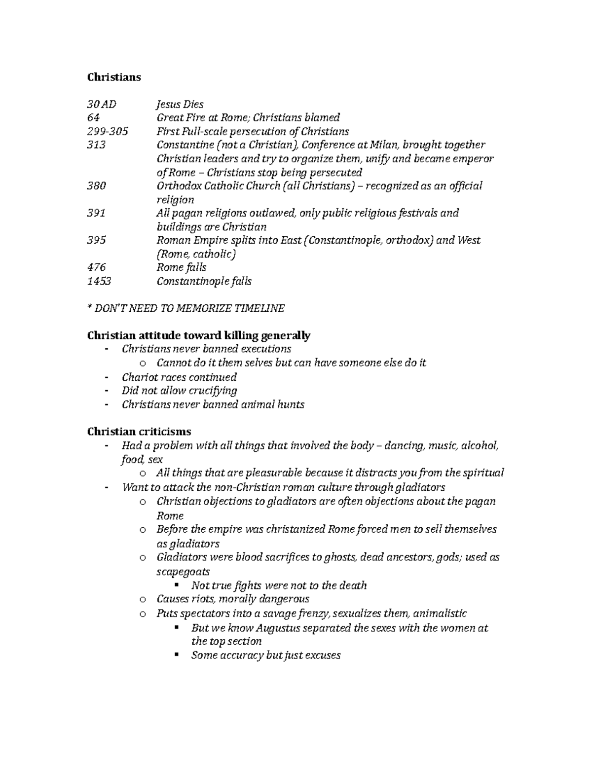 Christians - Lecture notes and textbook notes - Christians 30 AD Jesus ...