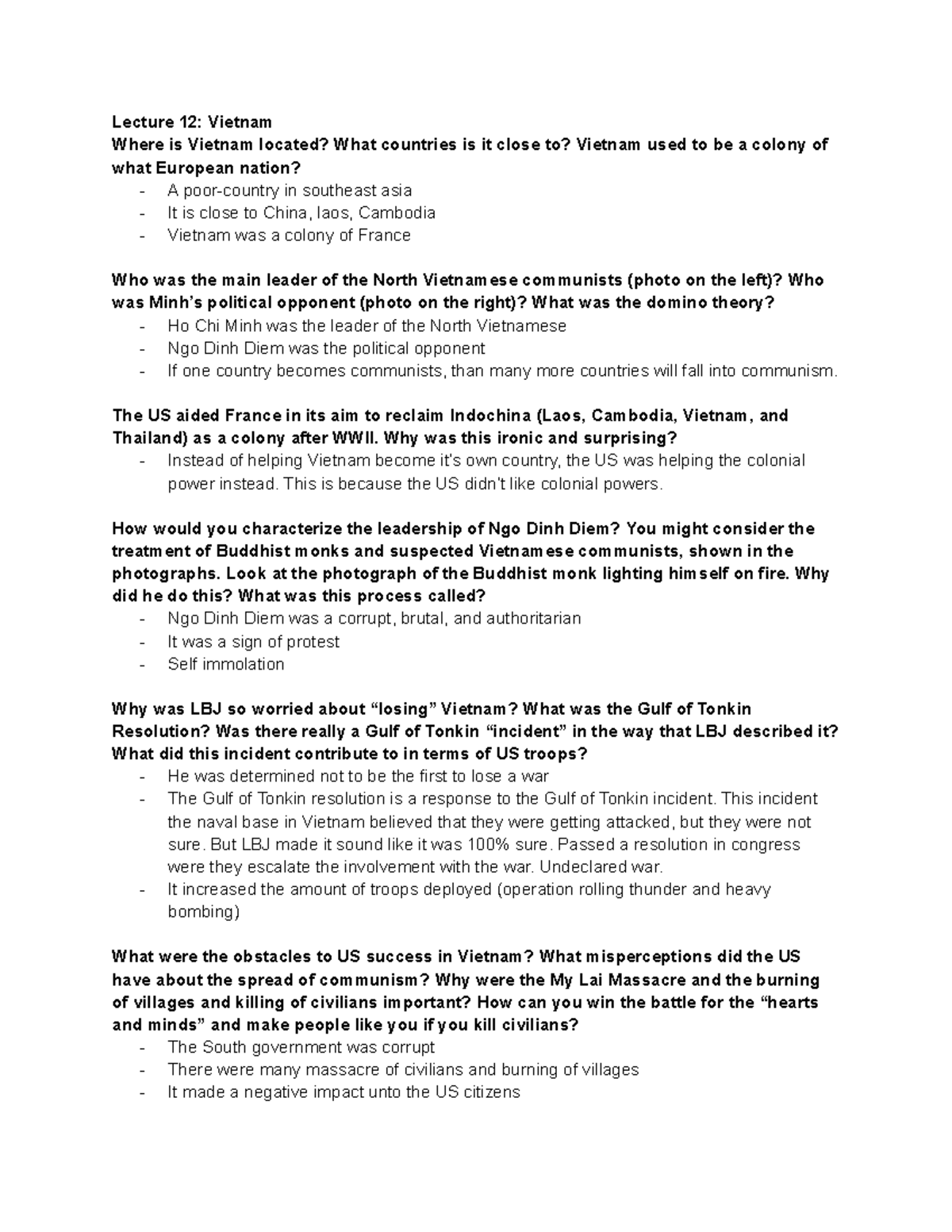 Lecture 12 HST - Notes - Lecture 12: Vietnam Where is Vietnam located ...