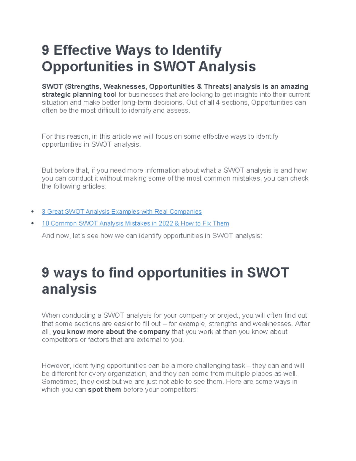 9 Effective Ways to Identify Opportunities in SWOT Analysis - Out of ...