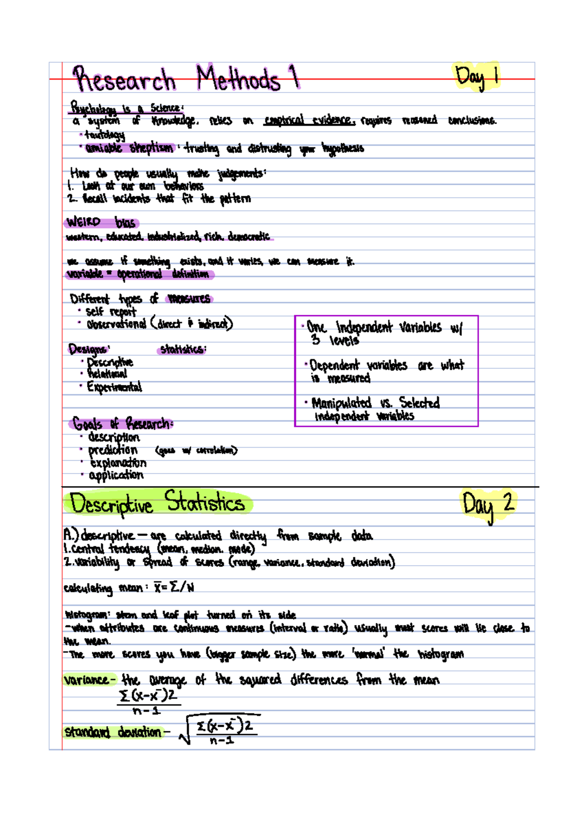 Class notes - Good study material - Research Methods 1 Day I Psychology ...