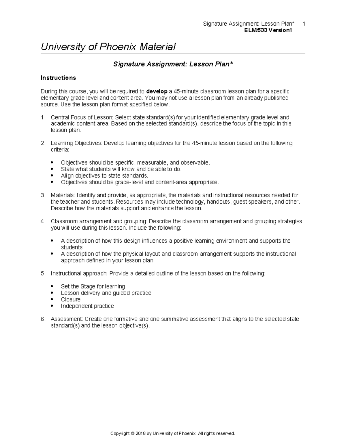 Elm533 r1 SA lesson plan (26) - Signature Assignment: Lesson Plan* 1 ...