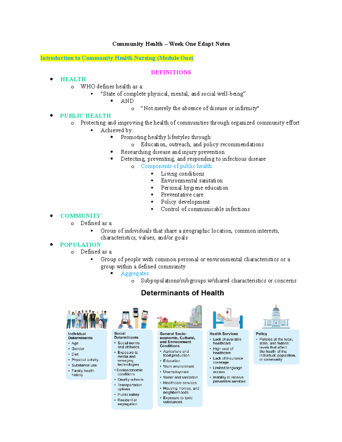 Community Health – Week One Edapt Notes - P. o Public health nurses ...