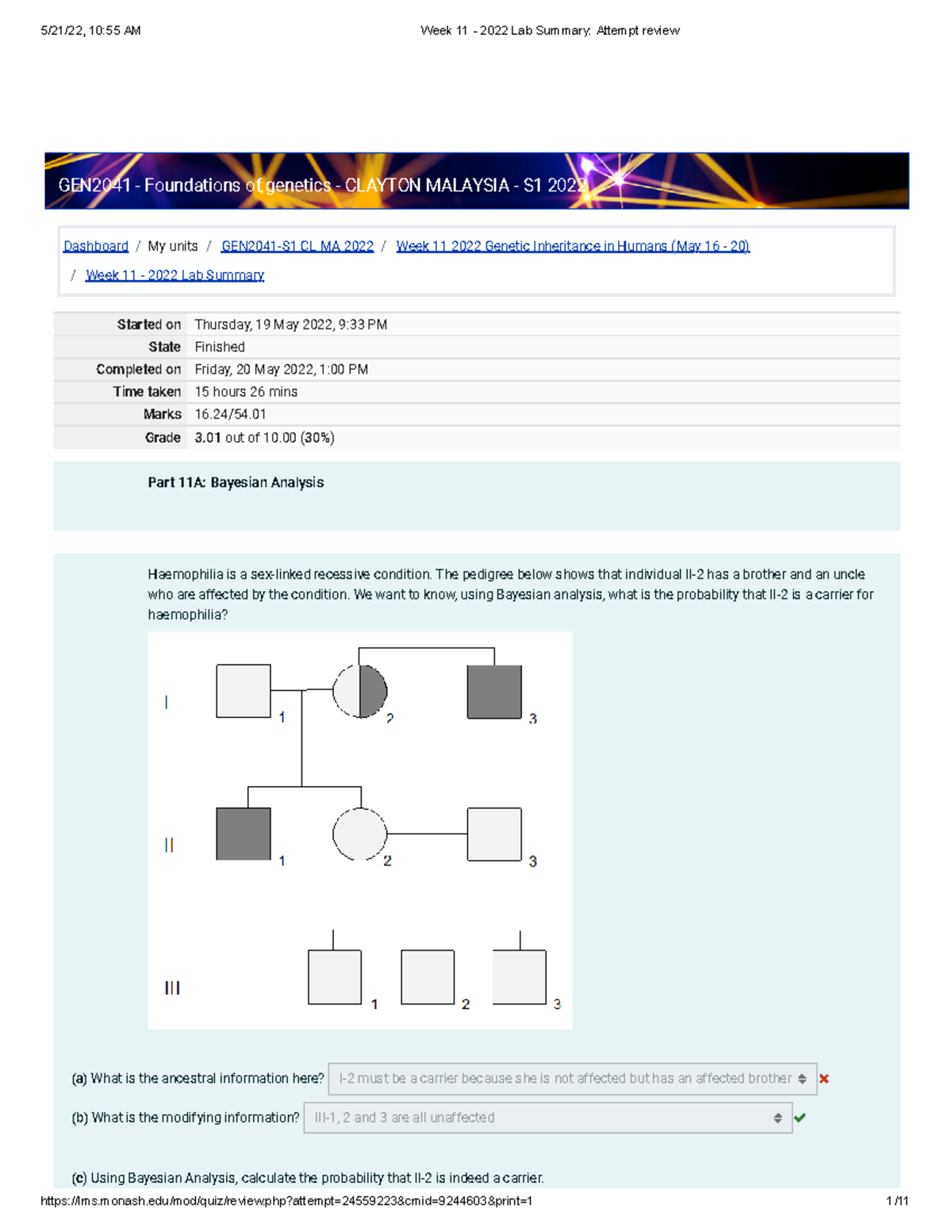 Week 11 - 2022 Lab Summary Attempt review - Dashboard/My units/ GEN2041 ...