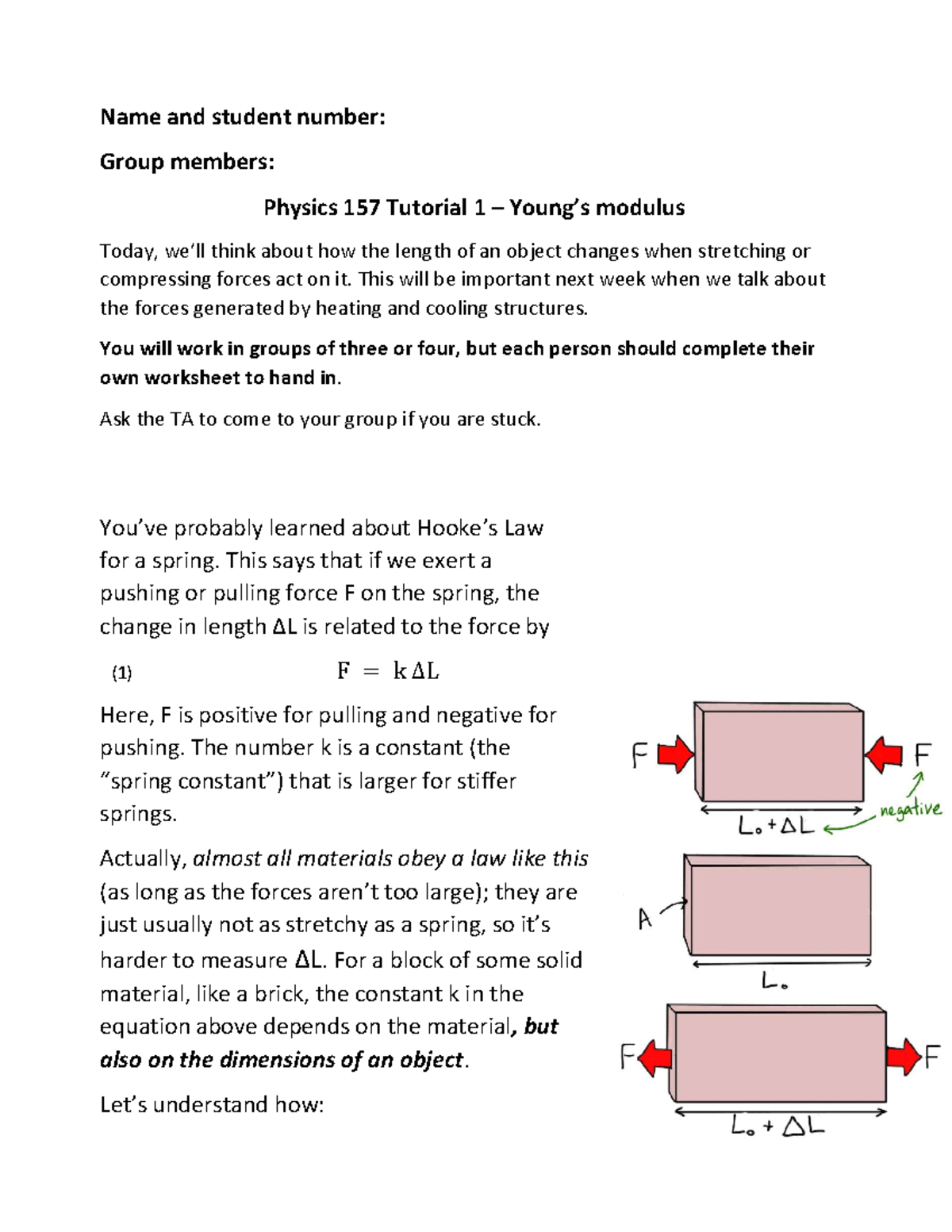 Tutorial 1 - Name and student number: Group members: Physics 157 ...