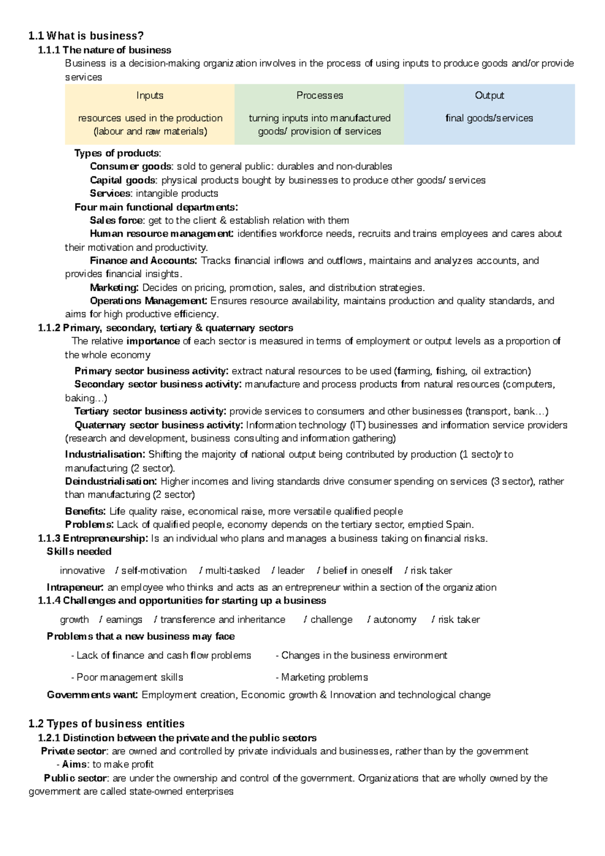 Tema 1 Business Management IB NM - 1 What is business? 1.1 The nature ...