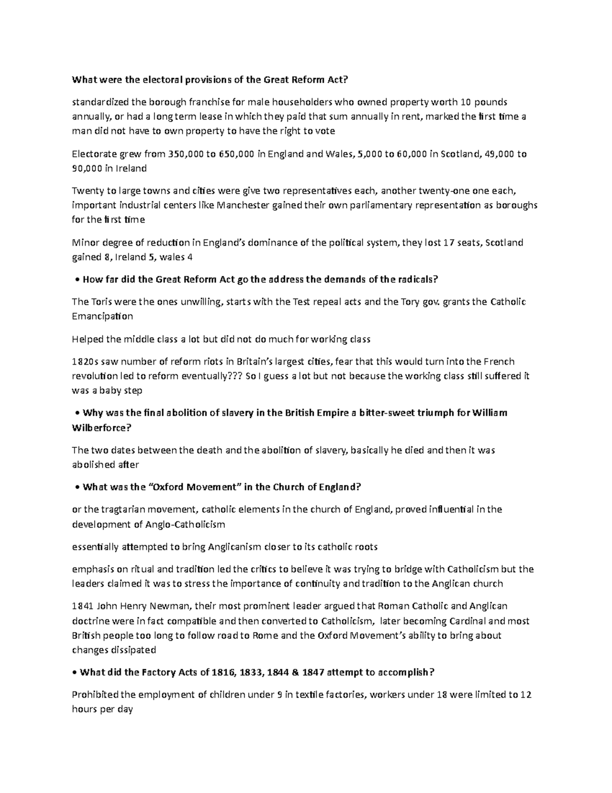 History of england final exam review - What were the electoral ...