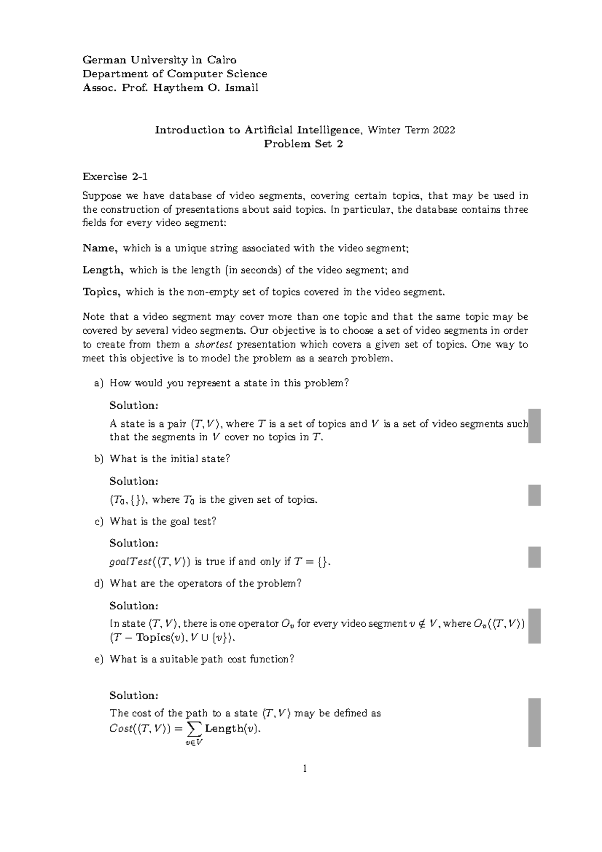 PA 2 Soln - Artificial Intelligence P - German University in Cairo Department of Computer ...