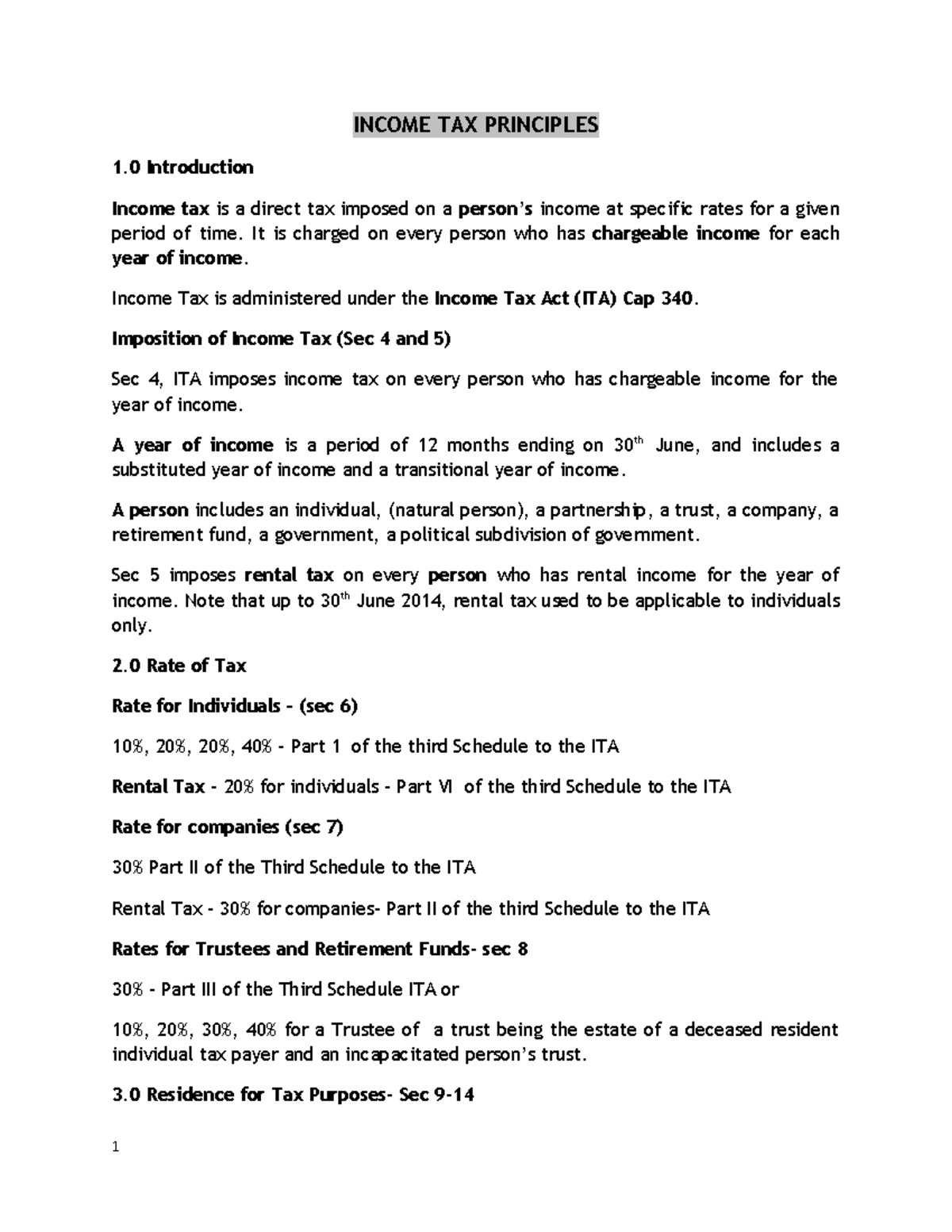 Income Tax Notes - Good - INCOME TAX PRINCIPLES 1 Introduction Income ...