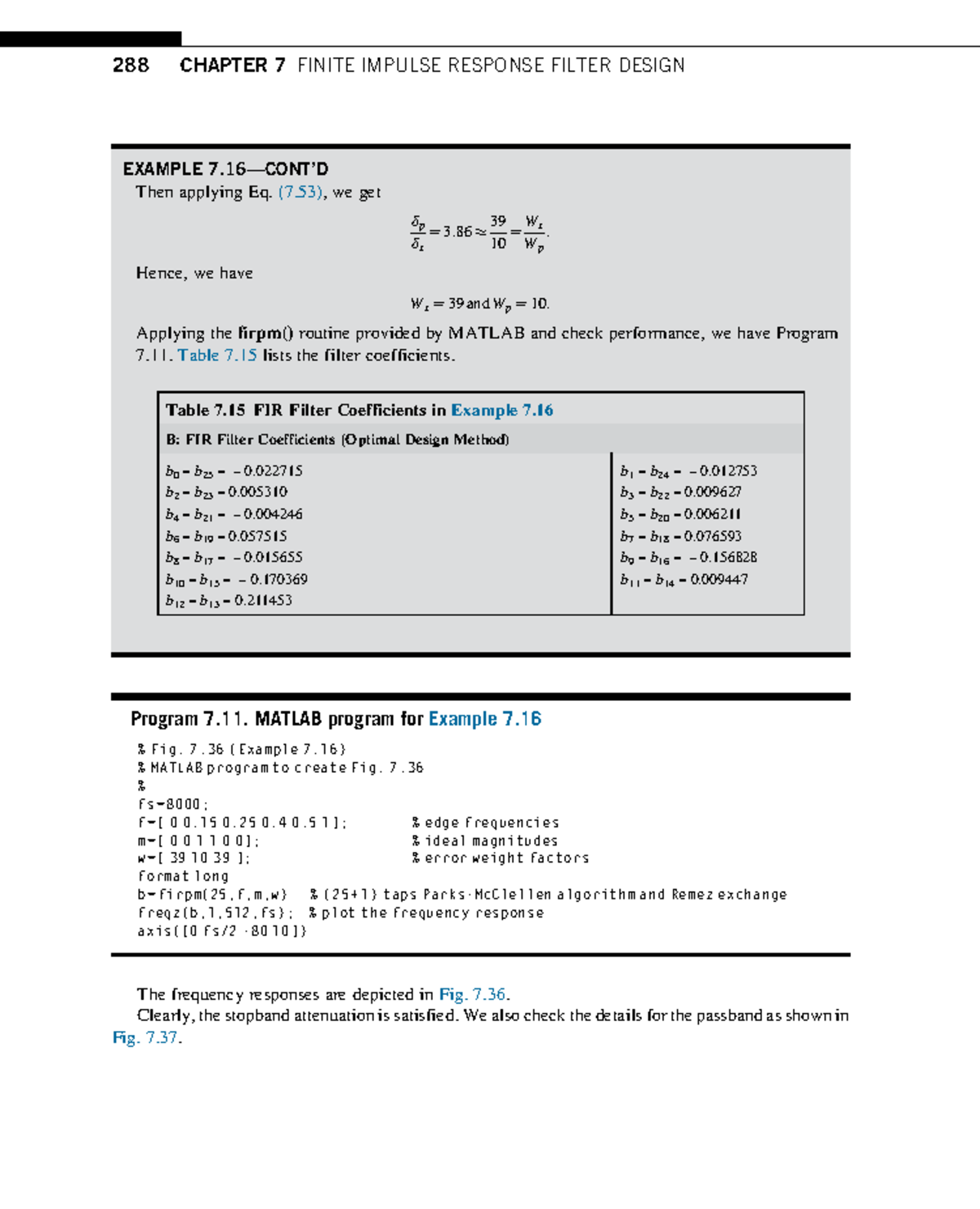 Finite Impulse Response Example 7—contd Then Applying Eq 7 We Get δp δs ¼ 3 86 39 10 ¼