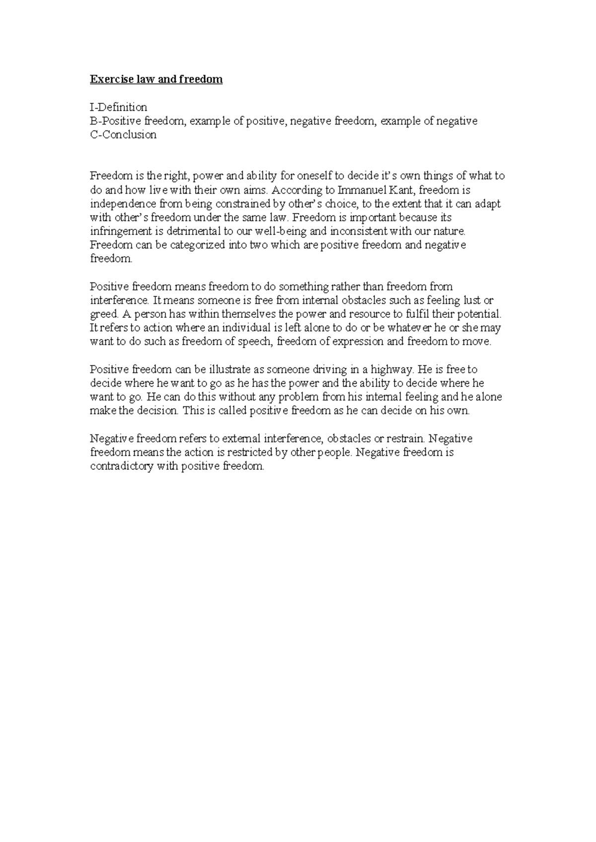 Exercise law and freedom - Exercise law and freedom I-Definition B ...