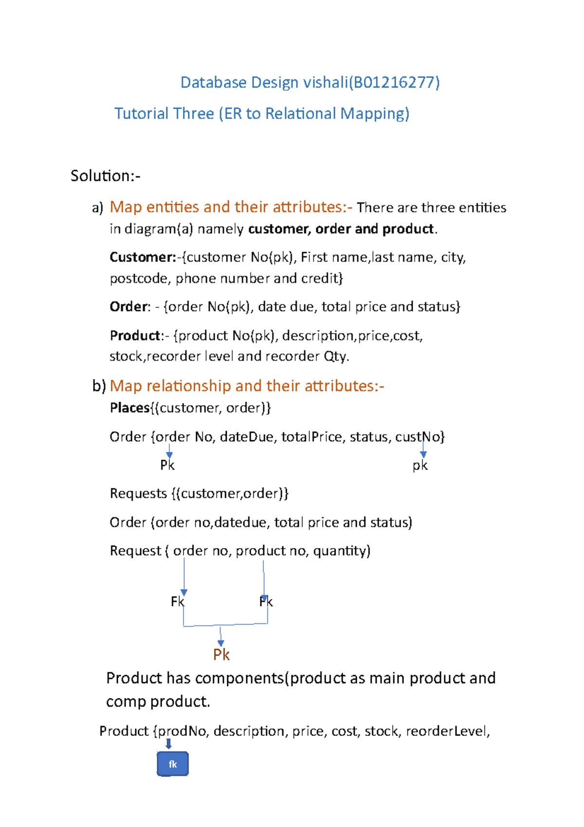 Tutoial 3uws - Database tutioral2 - Database Design vishali(B01216277) Tutorial Three (ER to ...
