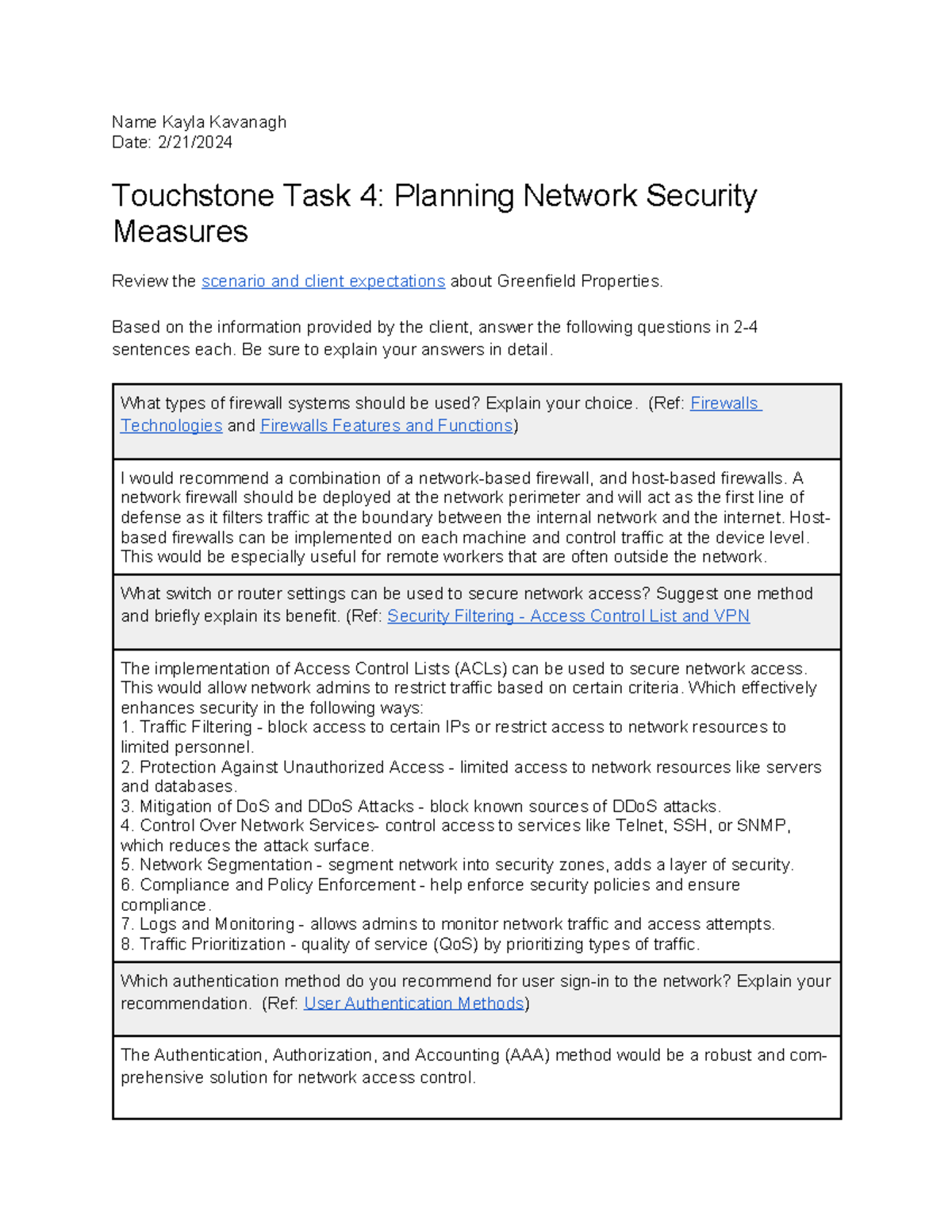 Touchstone Task 4 Planning Network Security Measures Questions - Name ...