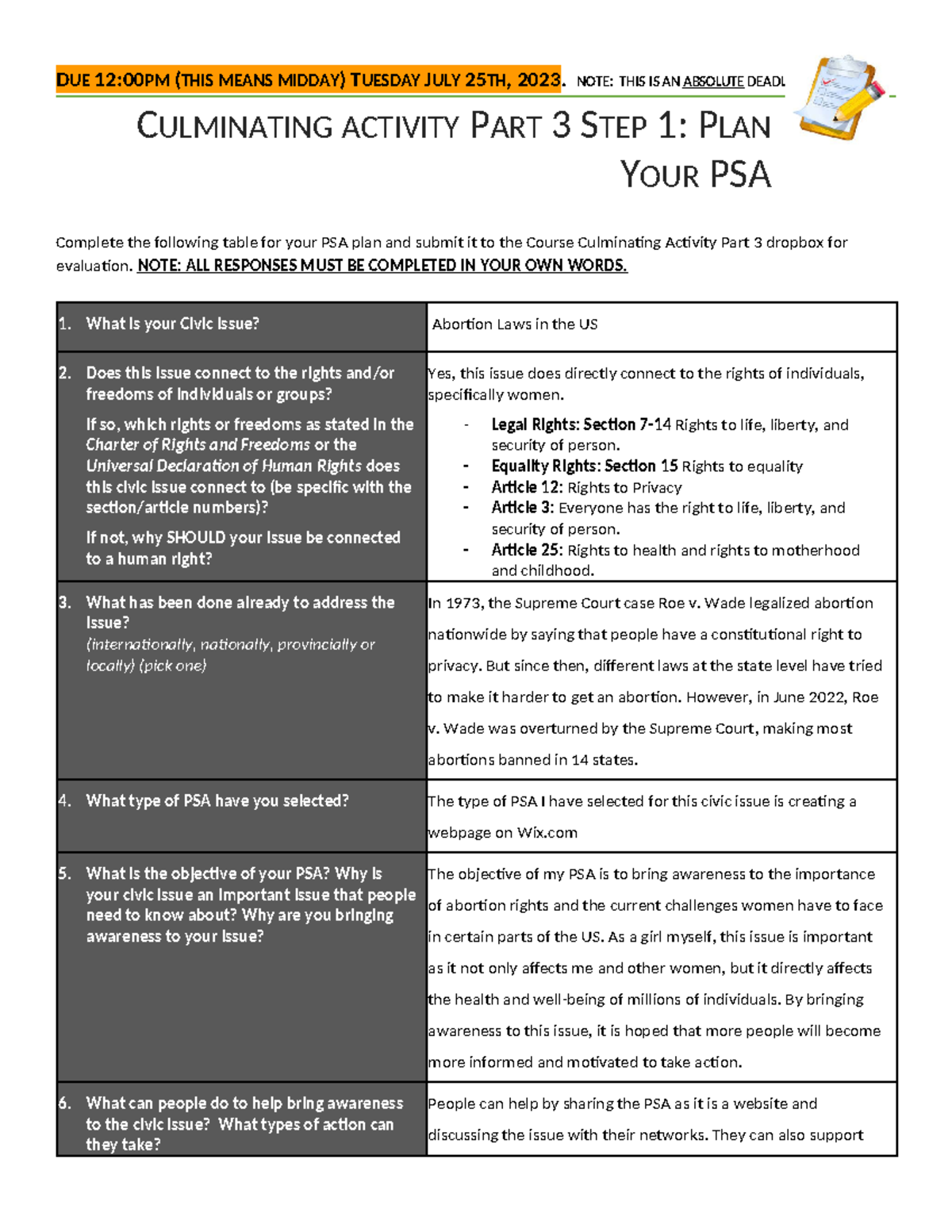 Copy of 2. Culminating Activity Part 3 Step 1 Plan Your PSA Worksheet ...