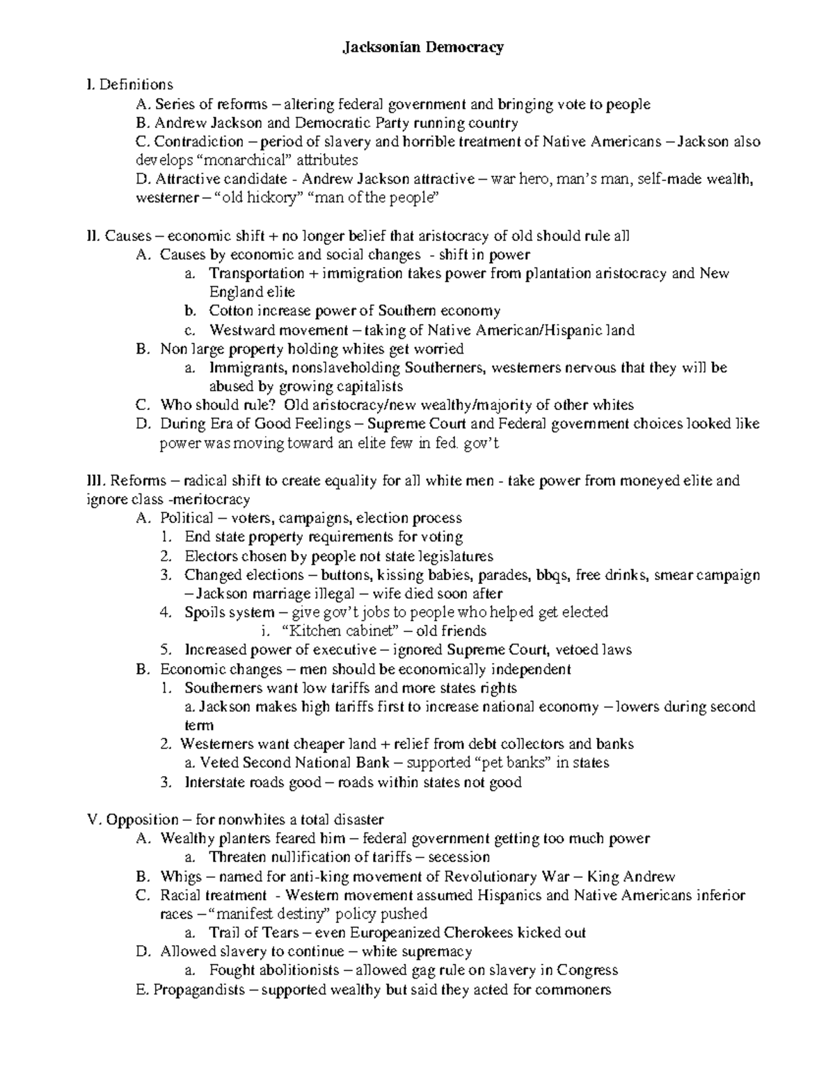 Outline 8Jacksoniandemocracy - Jacksonian Democracy I. Definitions A ...
