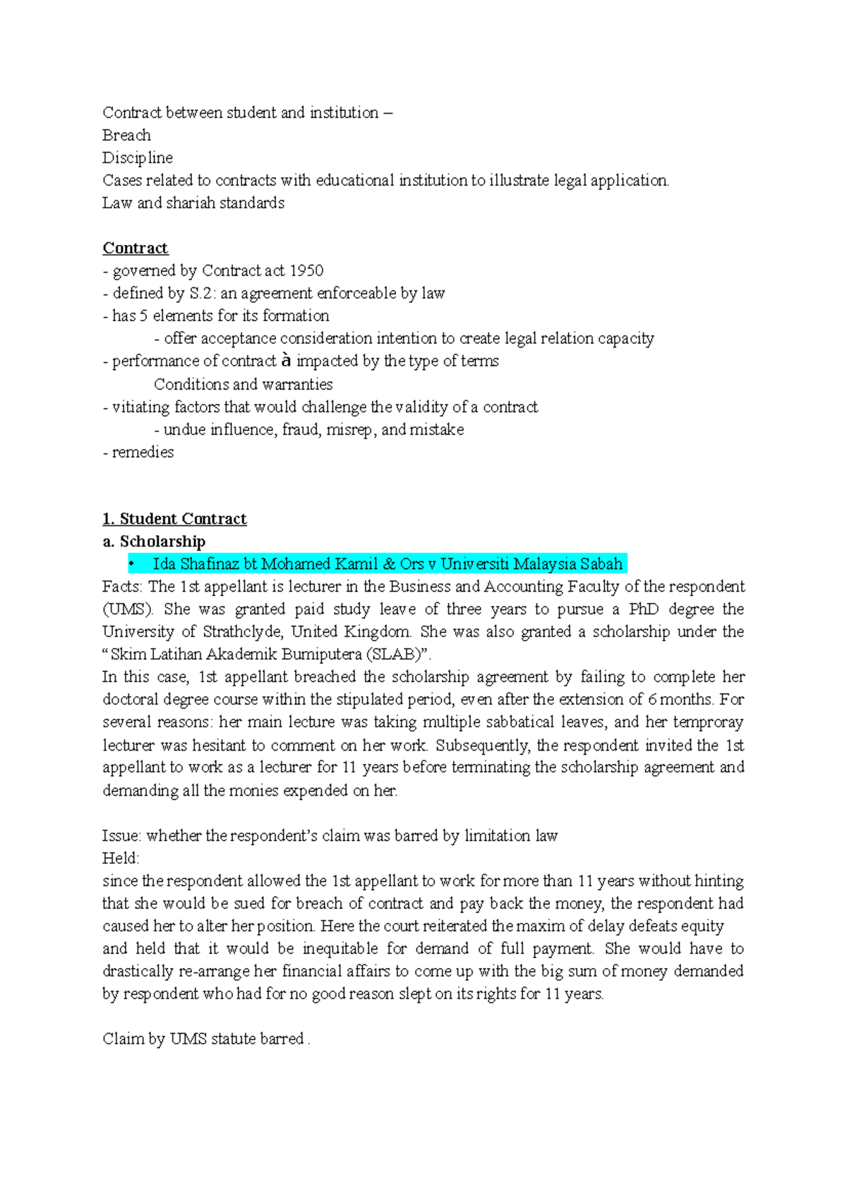 Legal aspects presentation - Contract between student and institution ...