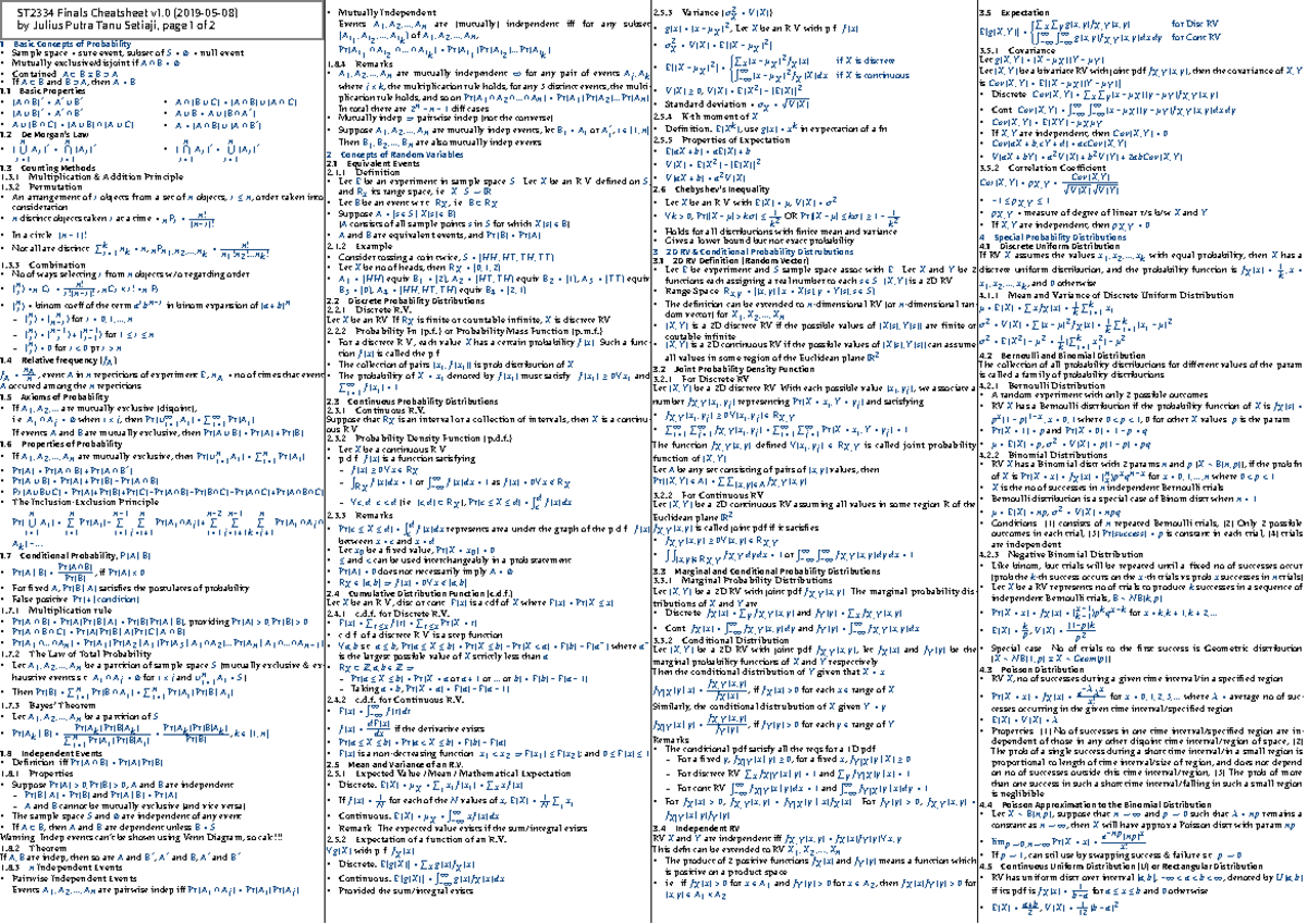 ST2334-finals - Cheatsheet - ST2334 Finals Cheatsheet v1 (2019-05-08) by Julius Putra Tanu ...