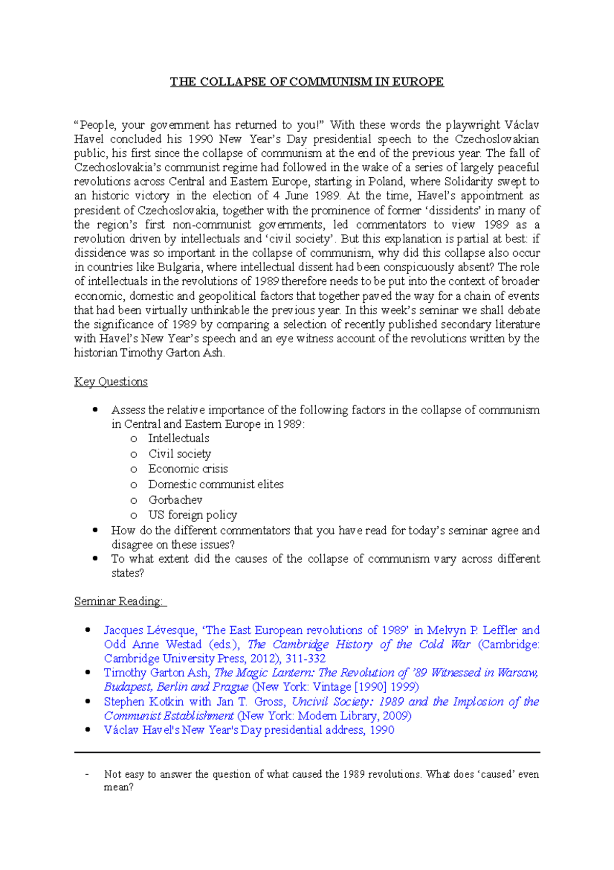 The Collapse of Communism in Europe - THE COLLAPSE OF COMMUNISM IN ...