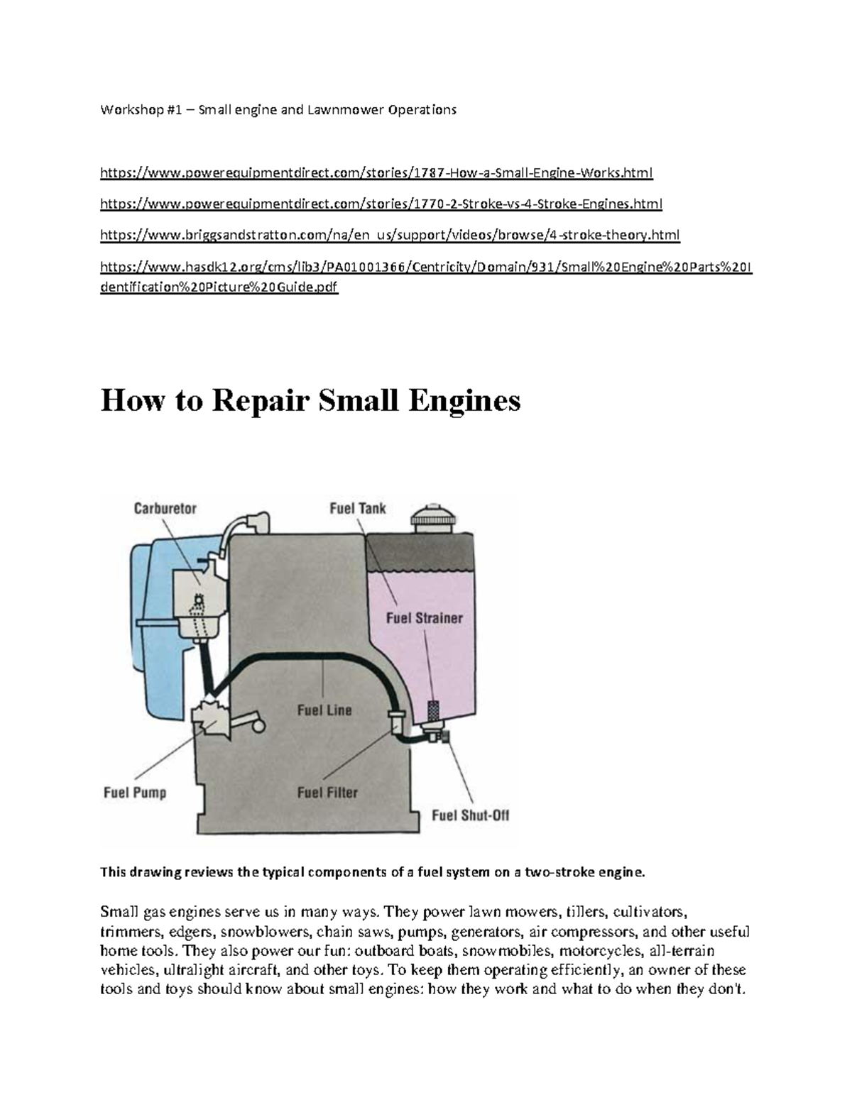 Lawnmower Workshop Pt. 2 - Workshop #1 – Small engine and Lawnmower ...