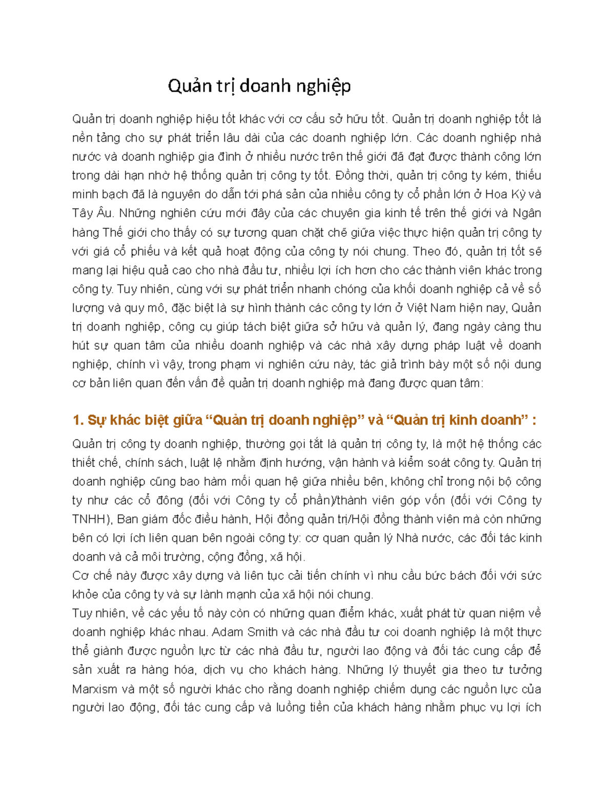 Quản trị doanh nghiệp - Qu n tr doanh nghi pả ị ệ Quản trị doanh nghiệp hiệu tốt khác với cơ cấu ...