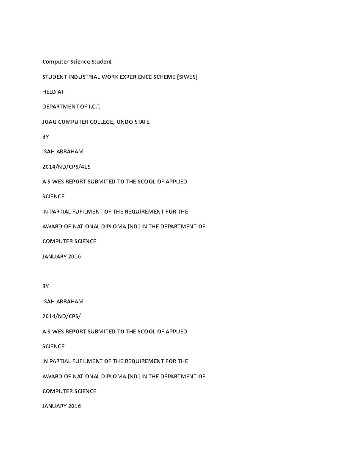 NEW Siwes Report - Really good - Computer Science Student STUDENT ...