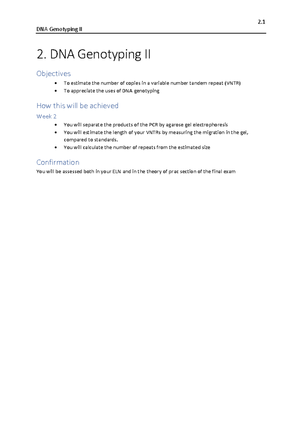 2 DNA Genotyping 2 - DNA Genotyping II 2. DNA Genotyping II Objectives ...