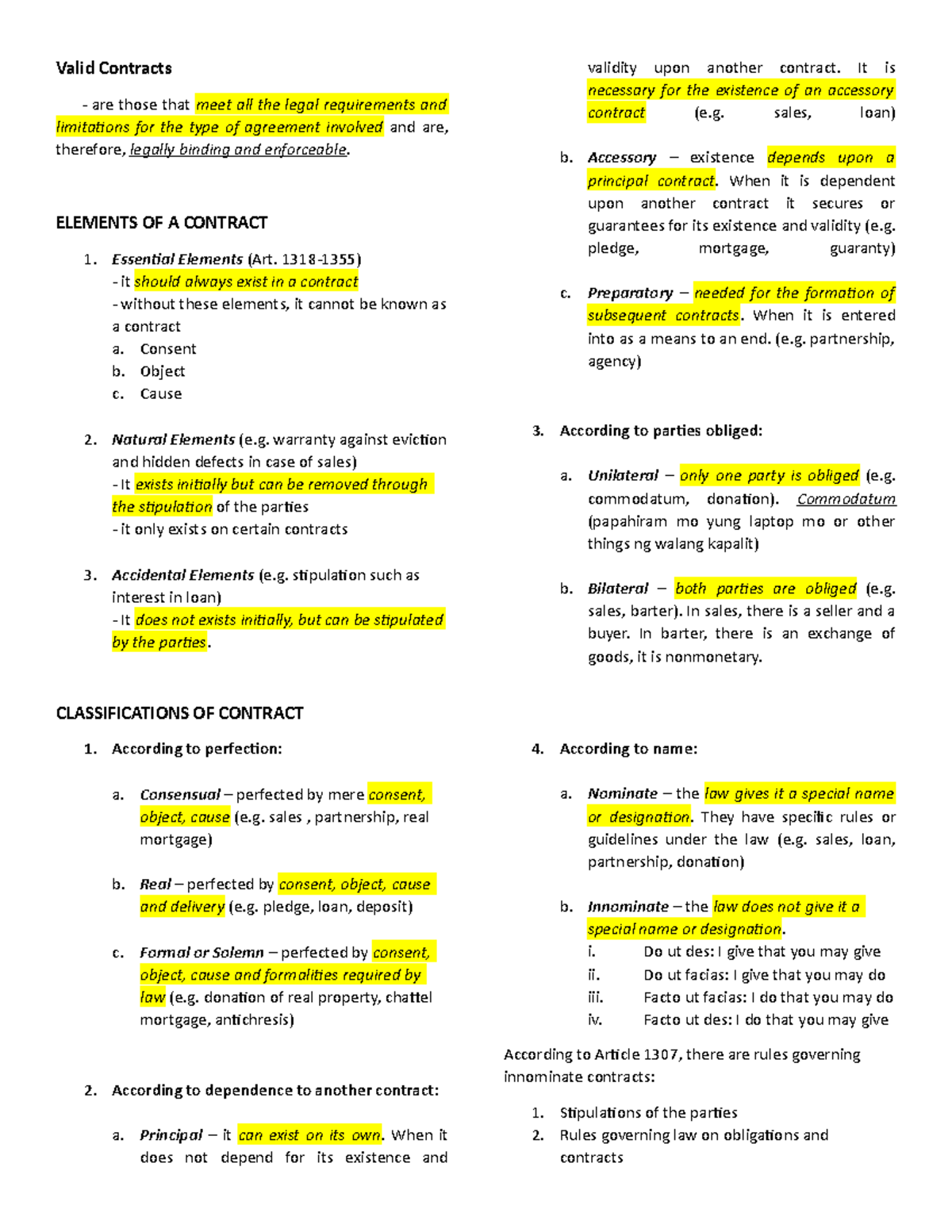 Chapter 1 - General Provisions - Valid Contracts - are those that meet all the legal ...