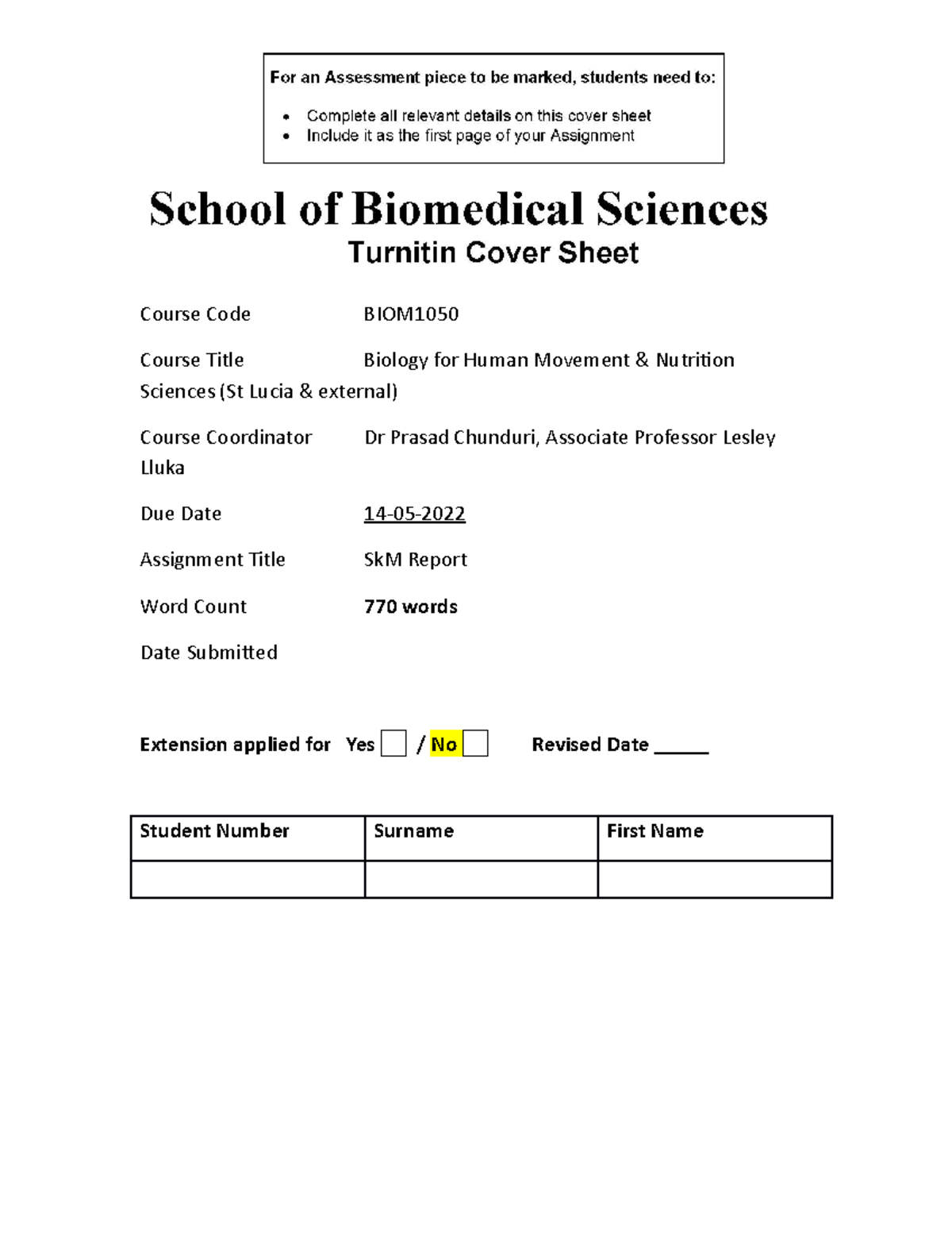 SkM_Report_2022 - Course Code BIOM Course Title Biology for Human ...