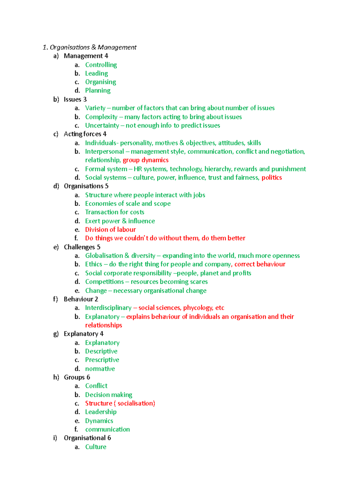 Points to Know - Answers - 1. Organisations Management a) Management 4 ...