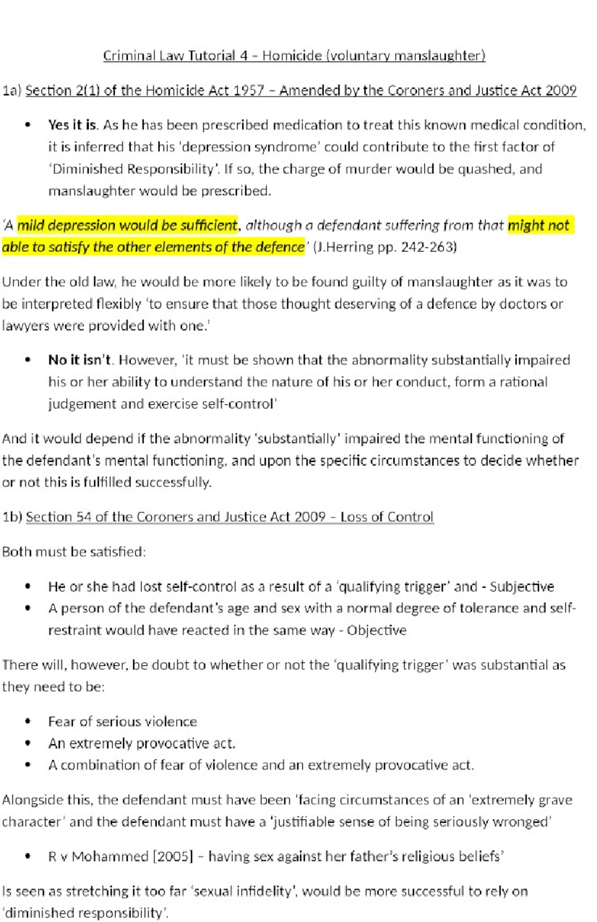Criminal Law Tutorial 4 - Homicide - LAW307 - Studocu