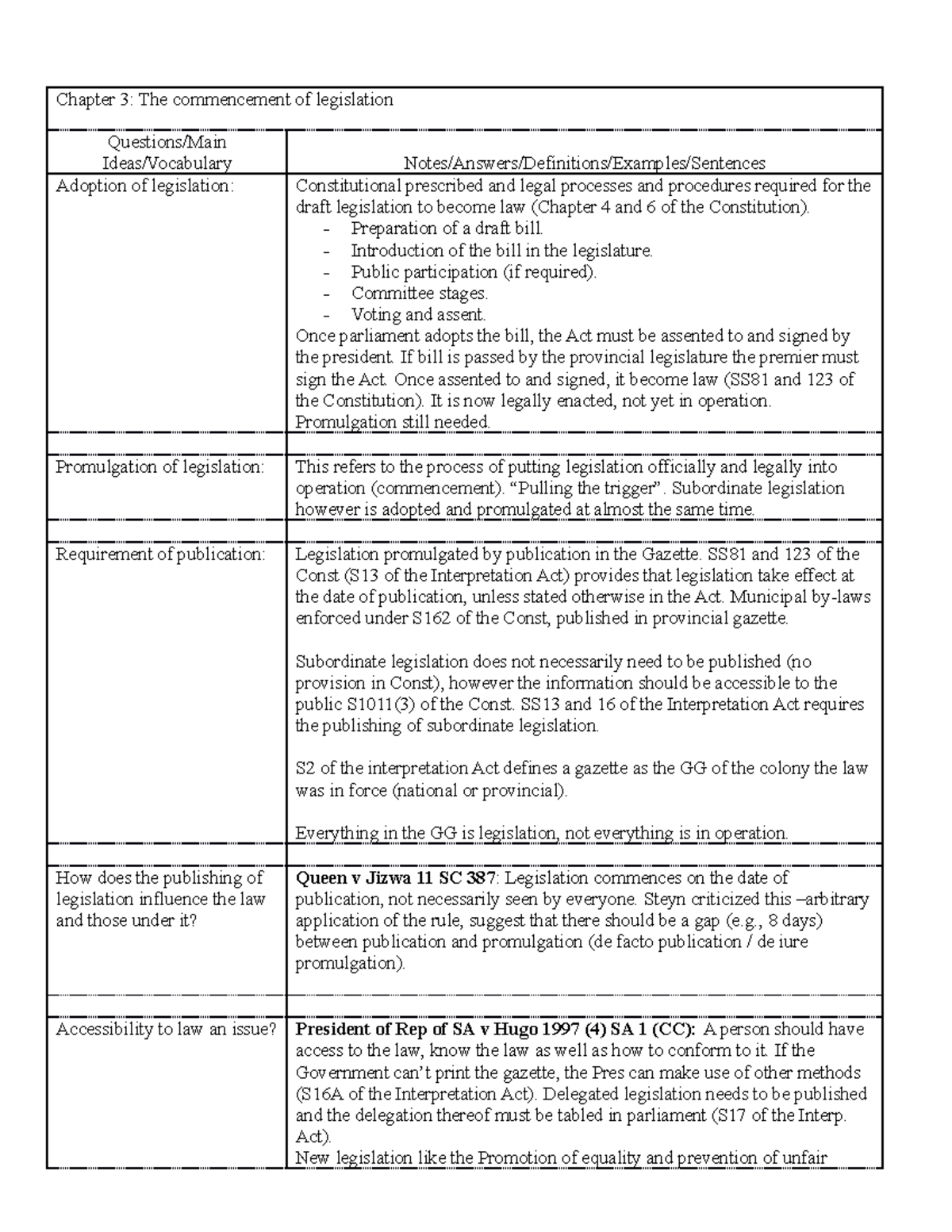 Cornell Notetaking Template 13 - Chapter 3: The commencement of ...