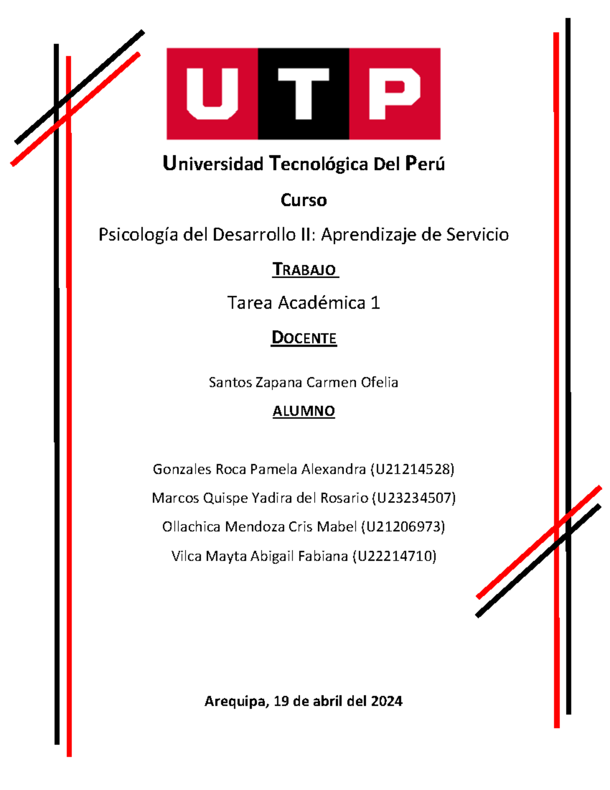 TA1 Psicologia Del Desarrollo II - Universidad Tecnológica Del Perú Curso Psicología del ...