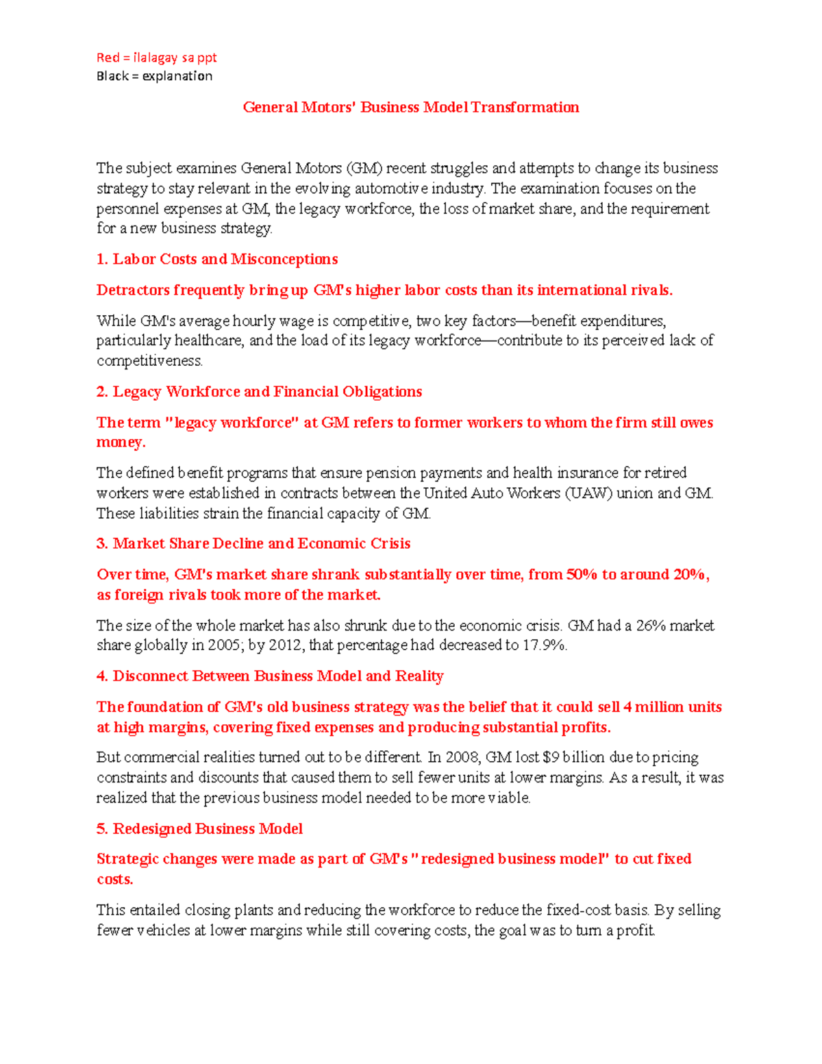 General Motors - NOTESNOTESNOTES - Red = ilalagay sa ppt Black ...